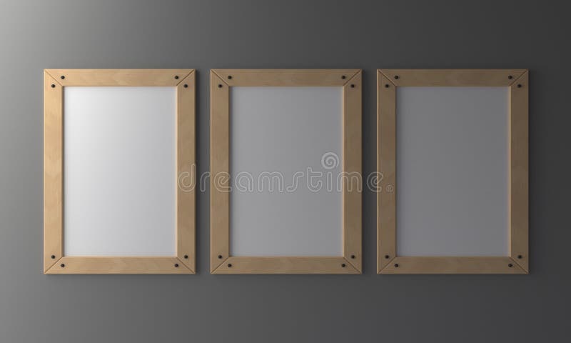 3d Render of Three Blank Frames on a Wall Stock Illustration ...