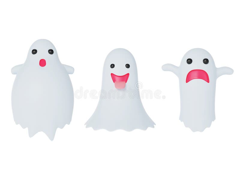3D Render of Three Cartoon Ghosts with Playful Expressions Floating ...