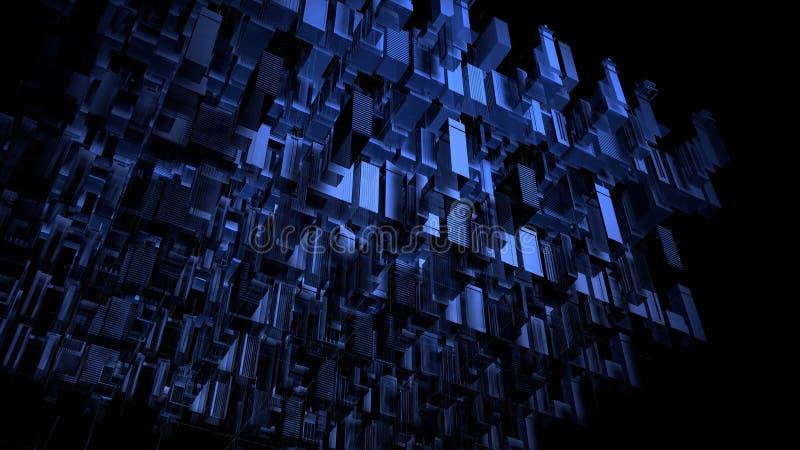 3D Render Three-dimension Blue Digital Matrix City Stock Illustration ...