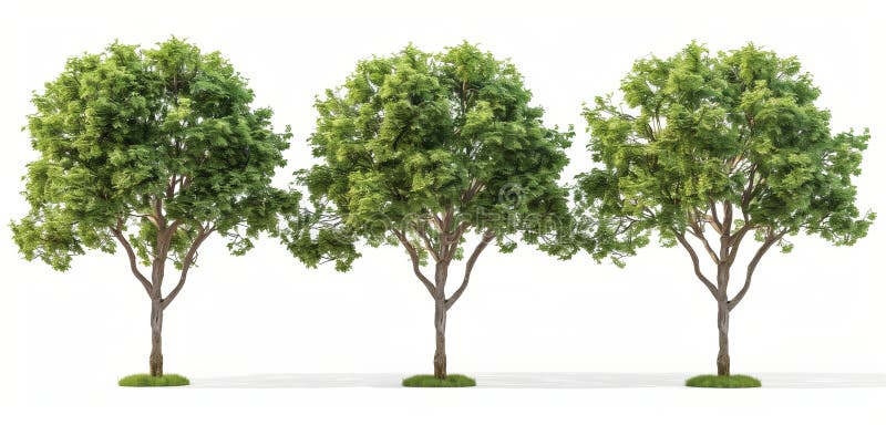 3d Render of Three Realistic Green Trees Isolated on White Background ...