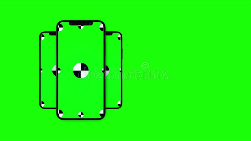 3D Render of Three Smartphone with a Green Background. Rotating in ...