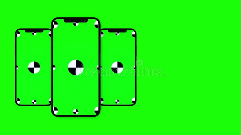 3D Render of Three Smartphone with a Green Background. Rotating in ...