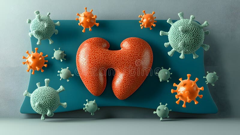 3D Render Thyroid Gland Under Viral Attack Coronavirus Immune System ...
