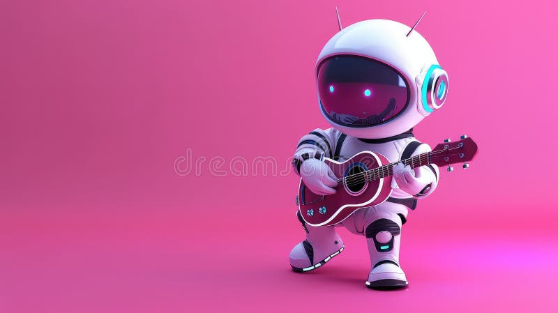 3D Render of a Tiny Robot Astronaut Mascot in Space Suit, Playing ...