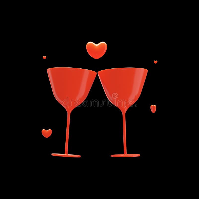 3D Render of Toast Cocktail Glass with Hearts on Black Stock ...