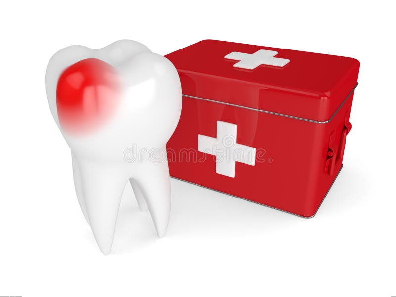 3d Render of Tooth with First Aid Kit Stock Illustration - Illustration ...