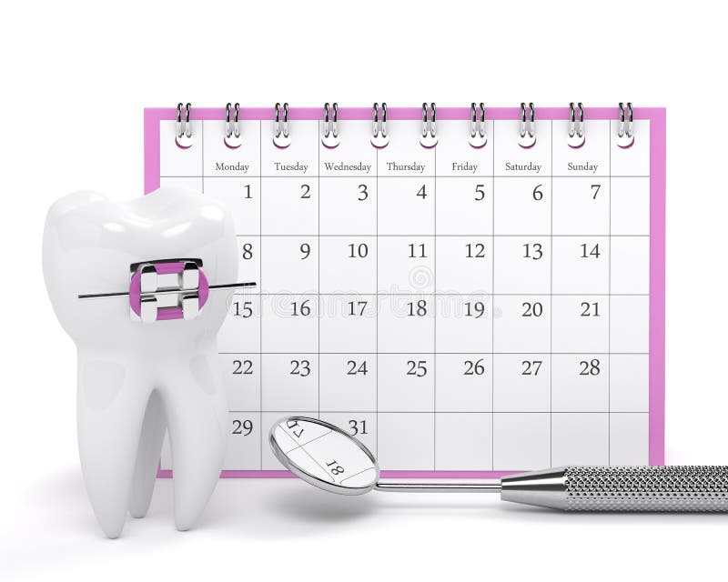 3d Render of Tooth with Orthodontic Braces Standing and Calendar Stock ...