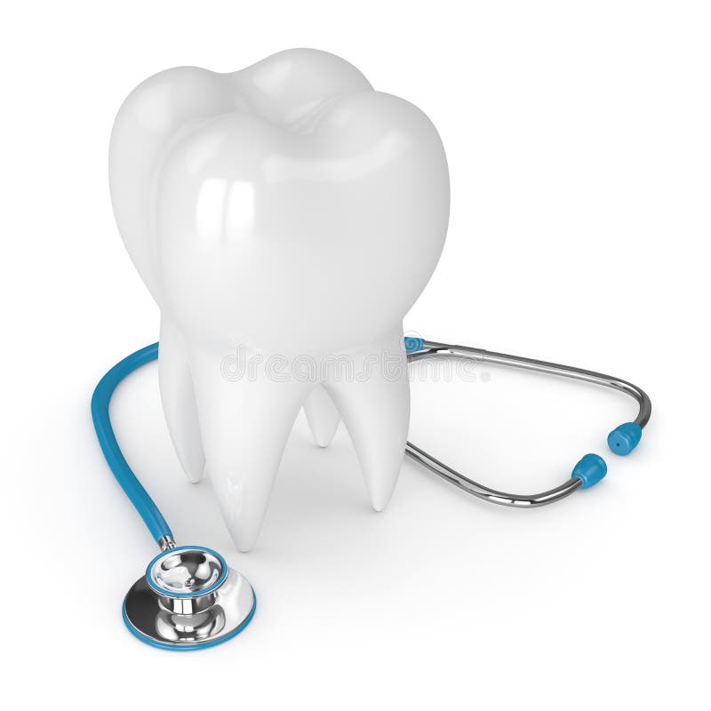 3d Render of Tooth with Stethoscope Over White Stock Illustration ...