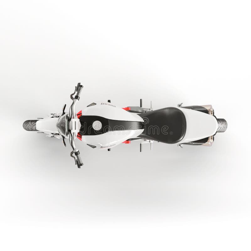 3D Render of a Top View of a Vintage White Motorcycle Isolated on a ...