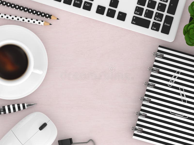 3d Render of Top View Workspace with Office Tools Stock Illustration ...