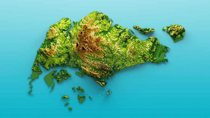3D Render of a Topographic Singapore Map with Hypsometric Elevation on ... 3D Render of a Topographic Singapore Map with Hypsometric Elevation on ...