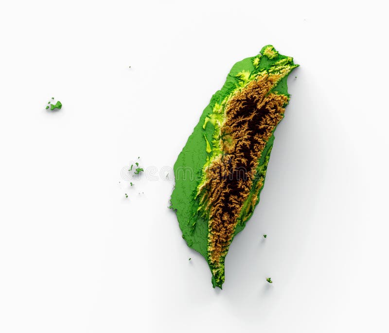 3D Render of a Topographic Taiwan Map with Hypsometric Elevation on a ...