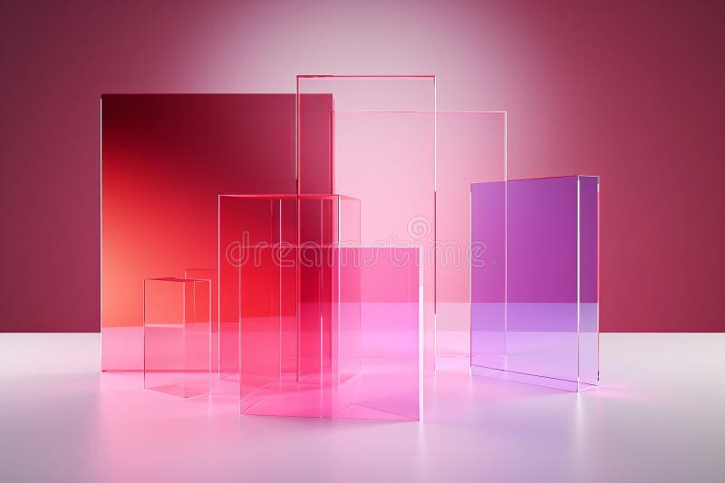 3d Render, Translucent Glass with Violet Pink Blue Gradient, Simple ...