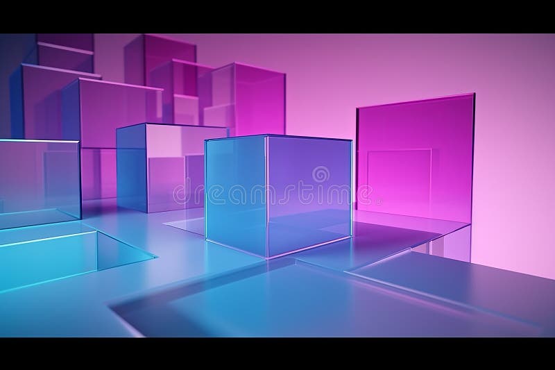 3d Render, Translucent Glass with Violet Pink Blue Gradient, Simple ...