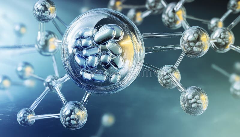 3D Render, Transparent Molecules, Connections, Spheres, Central Cluster ...