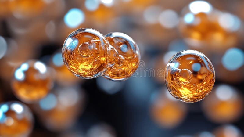 3D Render, Transparent Orange Spheres, Microscopic Cells, Biology ...