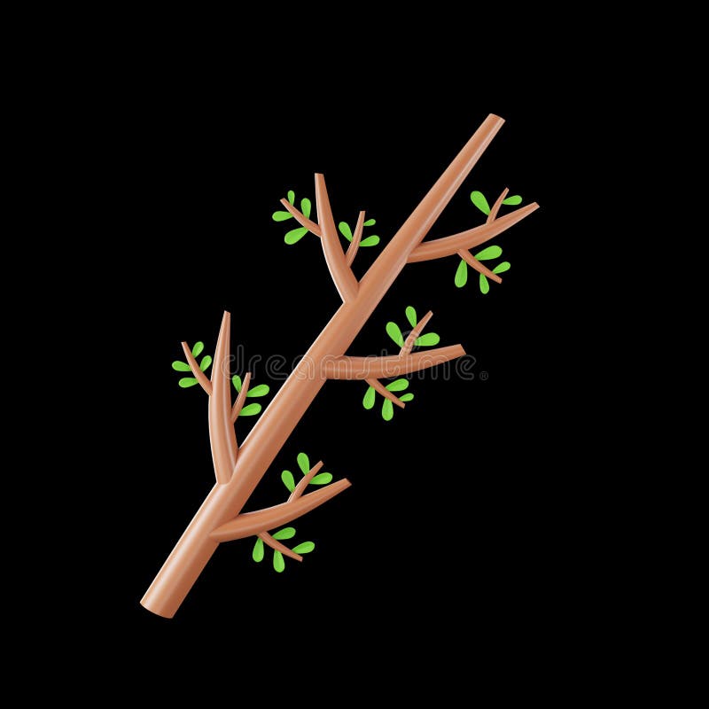 3D Render of Tree Branch Element in Green and Brown Stock Illustration ...
