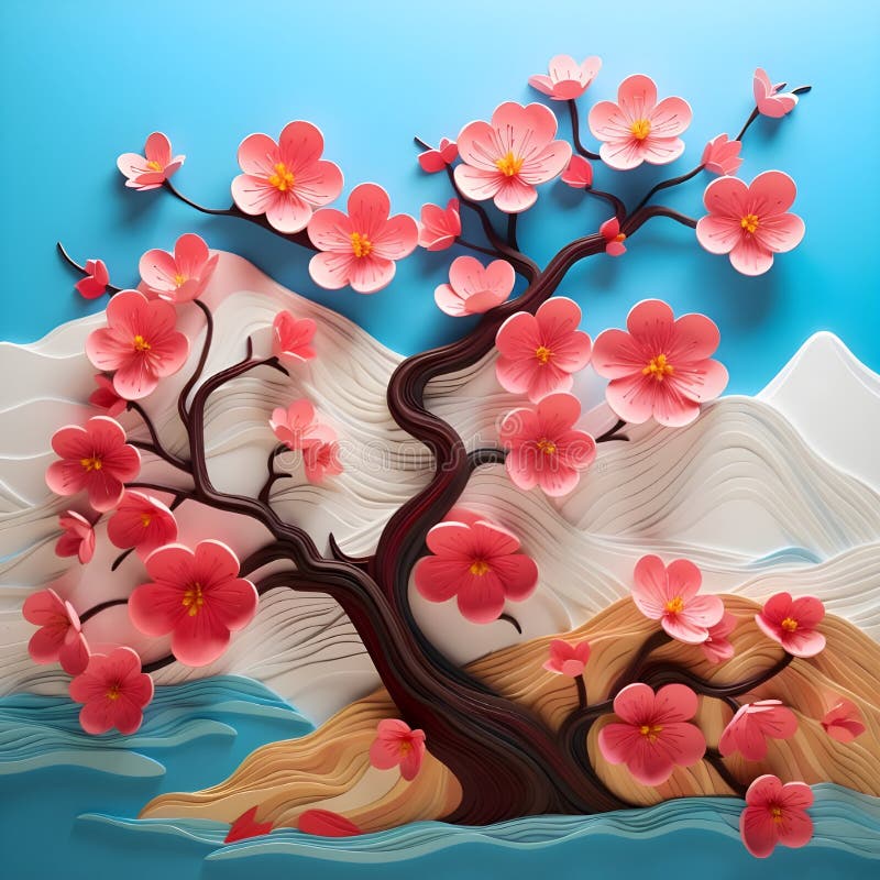 3d Render Tree Flowers Cherry Blossom Pink Stock Illustration ...