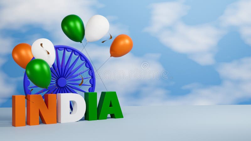 3D Render Tricolor INDIA Text with Ashoka Wheel Chakra, Realistic ...