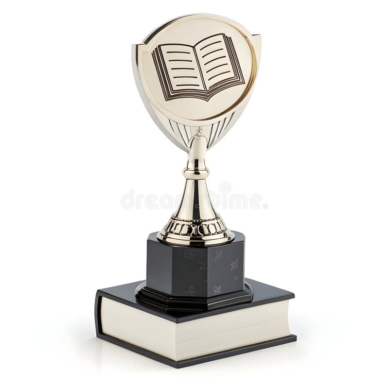 Trophy with Book Icon 3D Render Isolated on White Background Stock ...