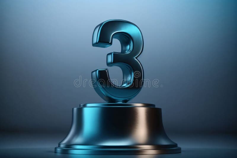 3d Render of a Trophy with Number Three on a Blue Background Stock ...