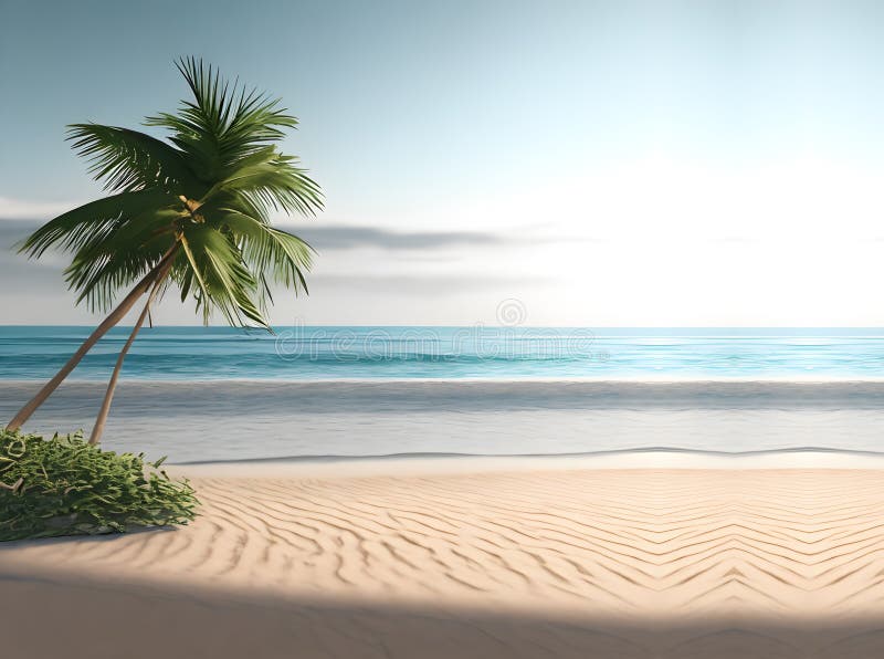 3D Render of a Tropical Beach with Palm Trees and Sand. Stock ...