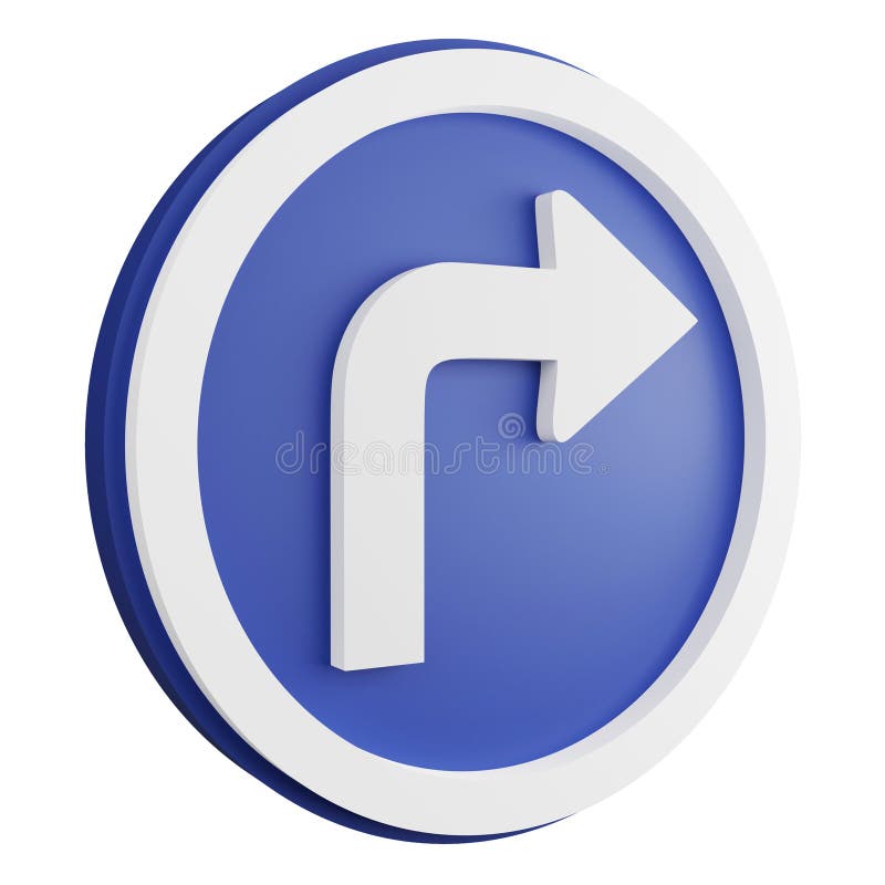 3d Render Right Curve Sign Icon Isolated On White Background Stock