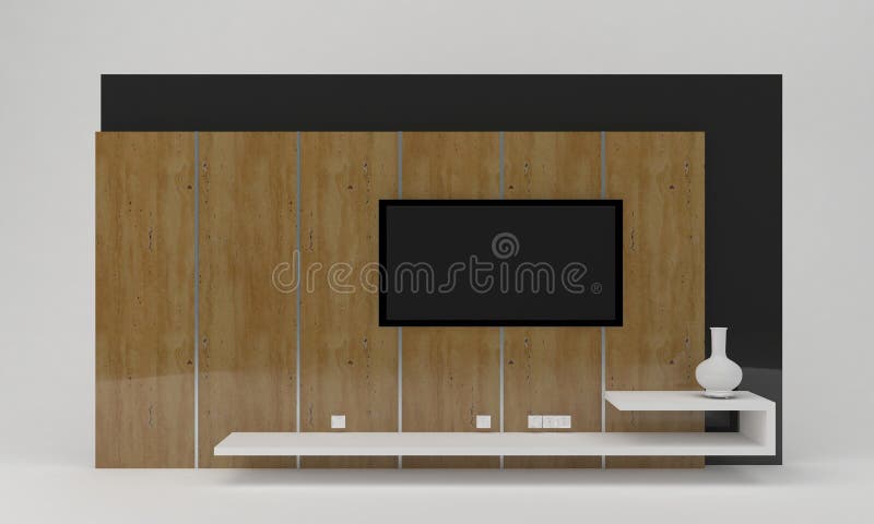 3d Render of a Tv, a Decorative Table with a Wooden Background Stock ...