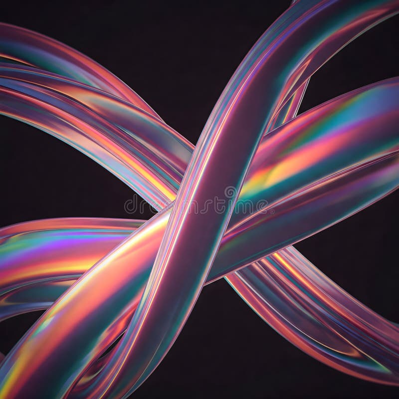 A 3D Render of Twisted, Iridescent Shapes Against a Black Background ...