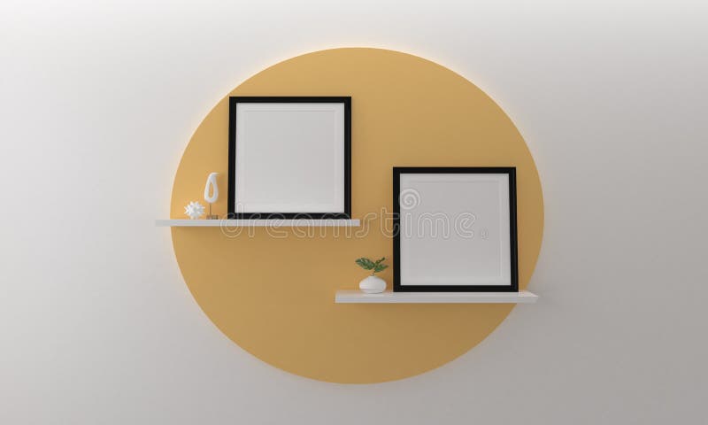 3d Render of Two Blank Frames on Shelves with Decoratives Stock ...