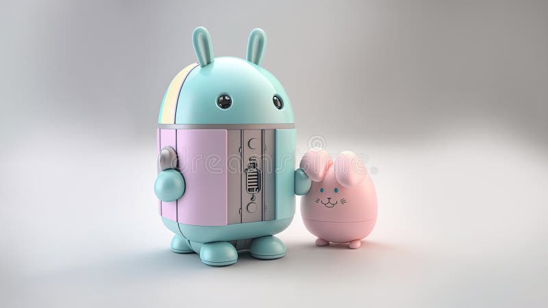 3D Render of Two Electronic Rabbit Cartoon Characters on Grey ...