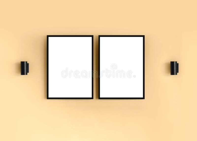 3d Render of Two Frames with Blank White Isolated Posters on the Yellow ...