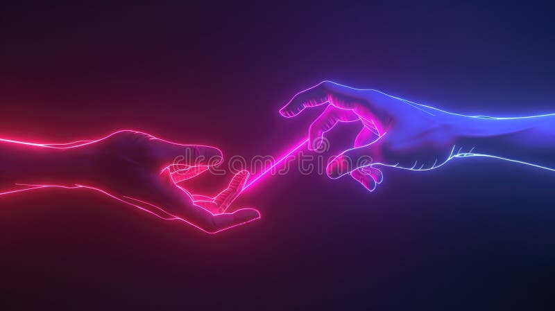 3D Render of Two Hands, Outlines Glowing with Neon Light. Stock ...