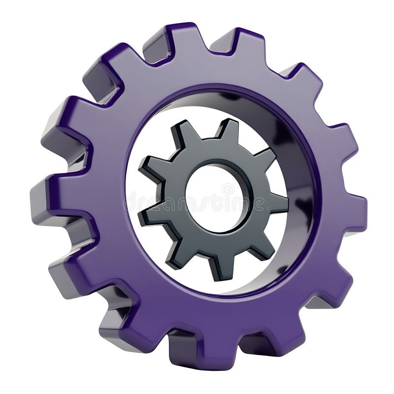 Interlocking Gears Purple and Grey on White Background 3D Render Stock ...