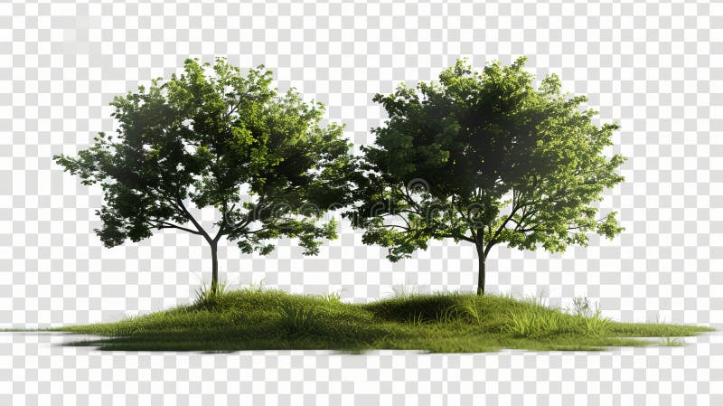 3D Render of Two Lush Trees on a Grassy Knoll with Transparent ...