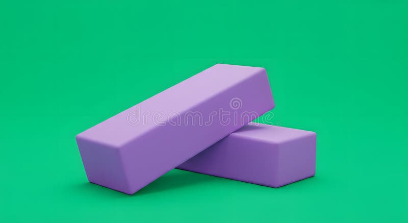 3D Render of Two Purple Rectangular Prisms Stacked on Green Background ...