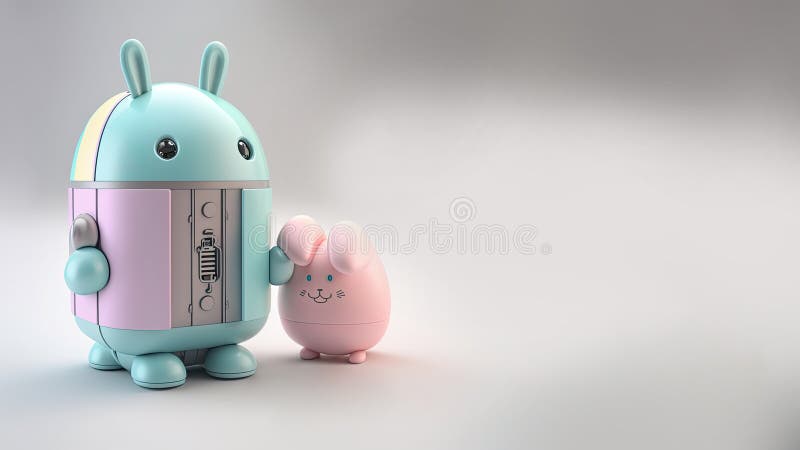 Two Robotic Rabbits Character on Grey Background and Copy Space Stock ...