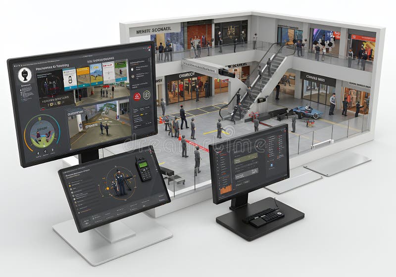 3D Render of Two Story Open Floor Plan Building Equipped with Security ...