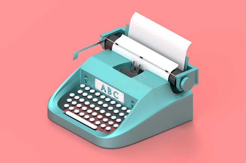 3d Render Typewriter with Paper for Writing Books. Stock Illustration ...