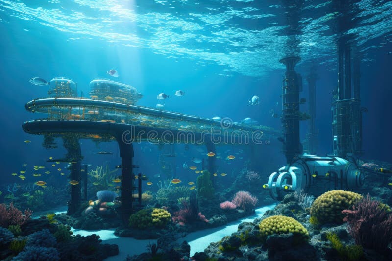 3d Render of Underwater Marine Energy System Stock Illustration ...