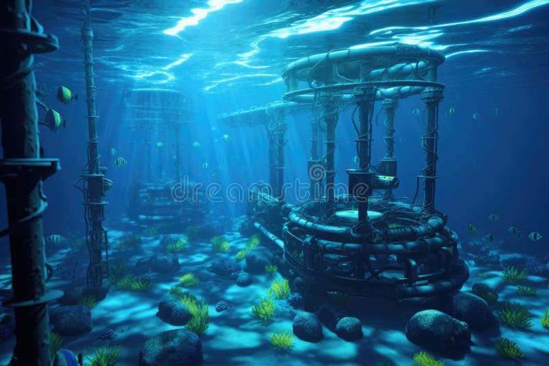 3d Render of Underwater Marine Energy System Stock Illustration ...