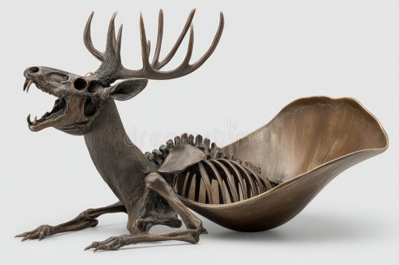 3D Render of Unique Deer Skeleton Emerging from Artistic Shell Stock ...
