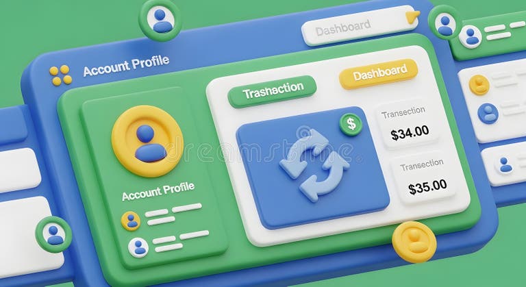 3d Render of a User Interface Panel Displays Account Profile and Money ...