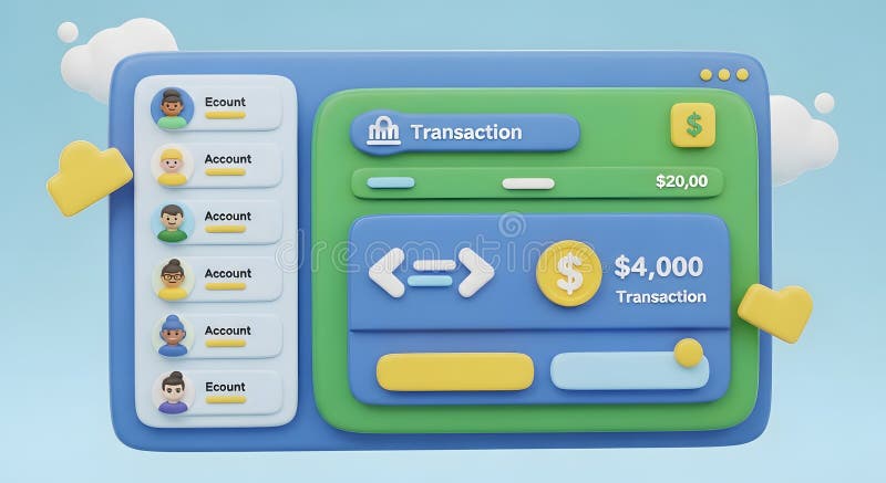 3d Render of a User Interface Panel Displays Account Profile and Money ...