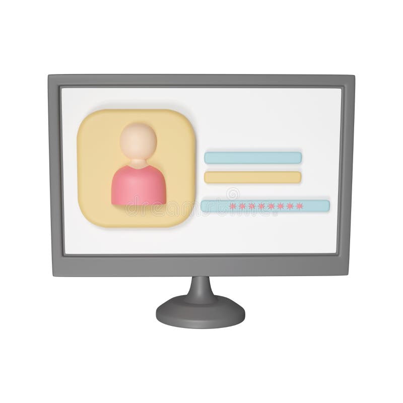 3D Render of User Login in Computer Screen Stock Illustration ...