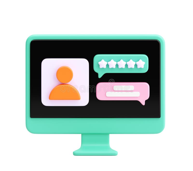 3D Render of User Profile and Review System on White Background Stock ...