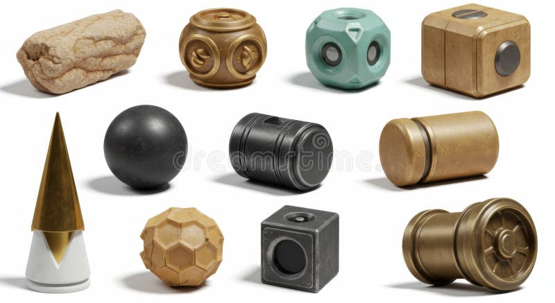 3D Render of Various Geometric Shapes and Textures Stock Illustration ...