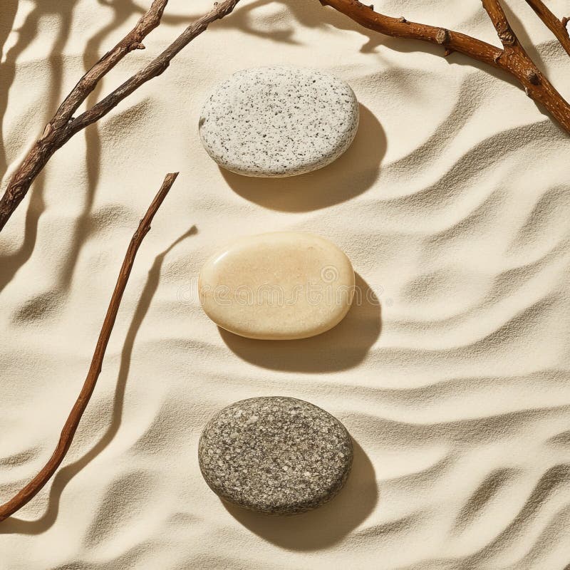 3d Render of Various Stones on the Sand Background with Shadows. Stock ...