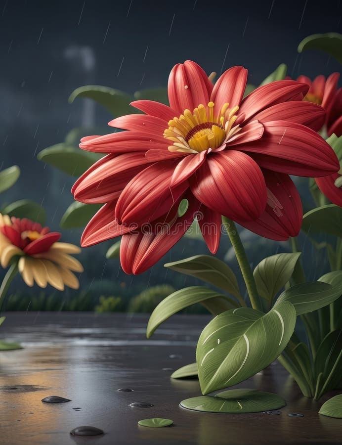 3d Render of Vase with Red Flowers on the Wooden Floor Stock Image ...