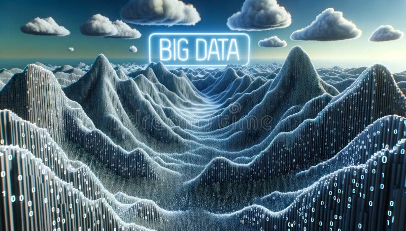 3D Render of a Vast Digital Landscape Where Mountains are Made of ...